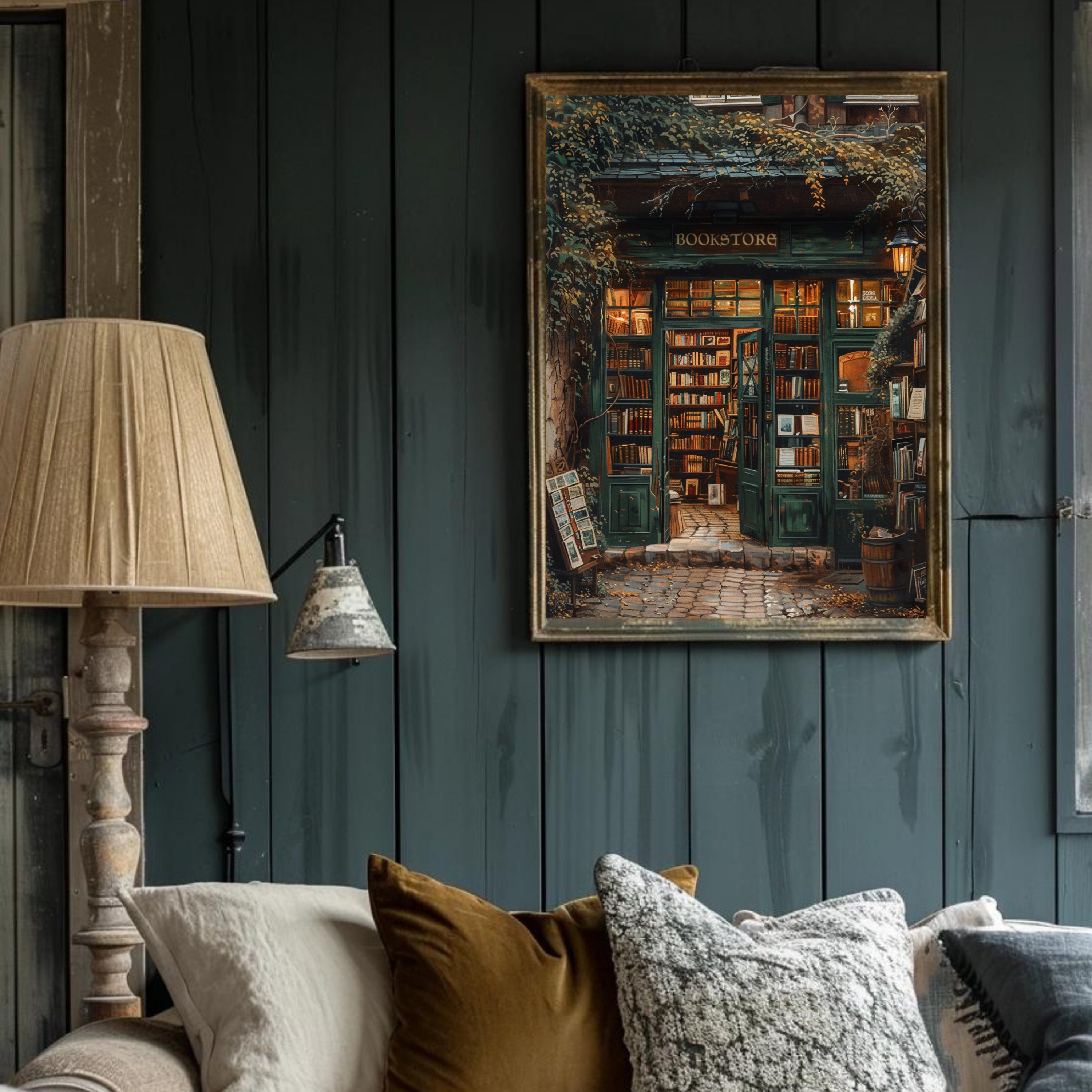 Vintage Style Bookstore Painting Poster Print Poster Booklover Gift ...