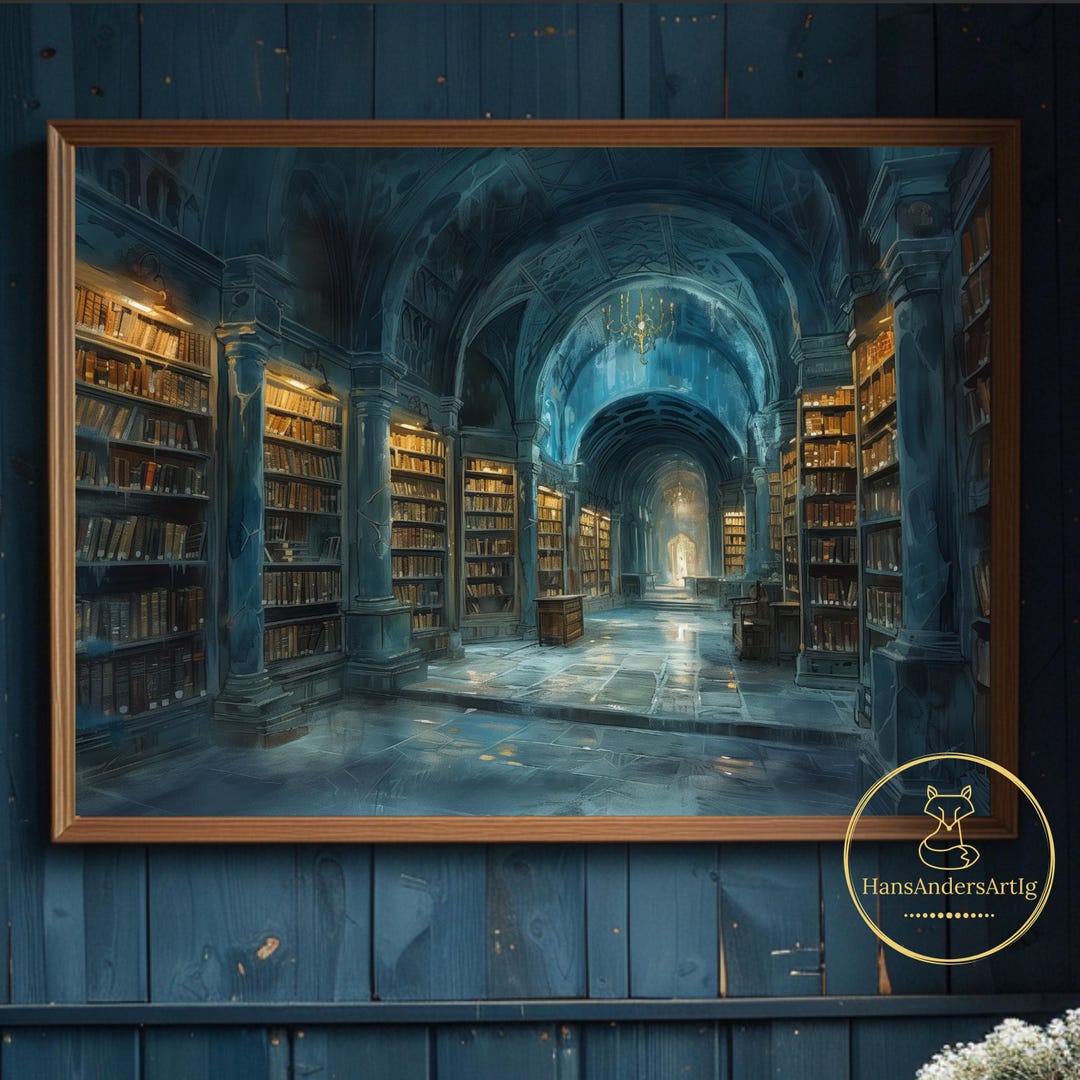 Library Poster Wizard School Art Print Book Shelf Magic Gift for ...