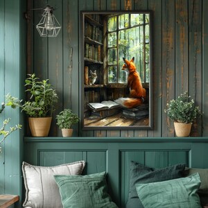 Whimsical Fox Hare Poster Forestcore Style Painting Print Dark Academia ...