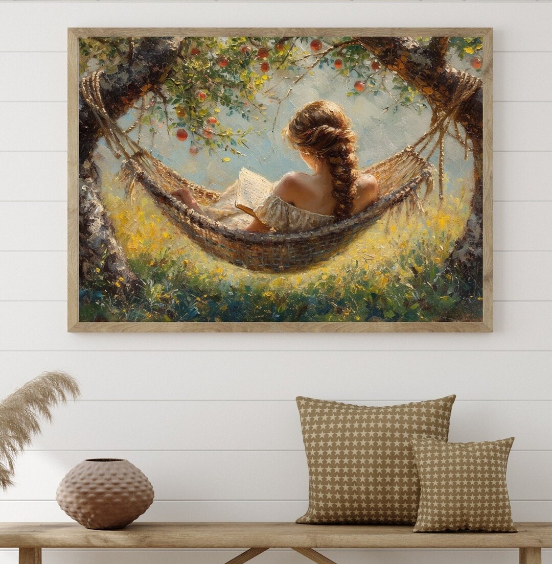 Bookish Poster for Reader Summer Vibe Garden Hammock Vintage Style Art ...