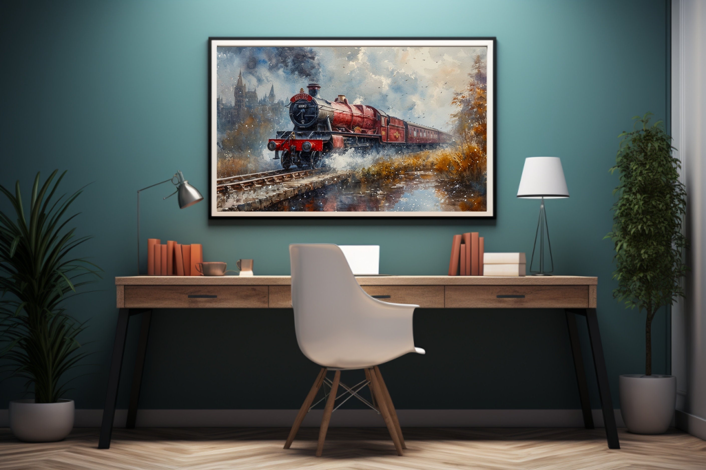 Art Print Magic Train Poster Steam Train Wall Decor Wizard School Dark ...