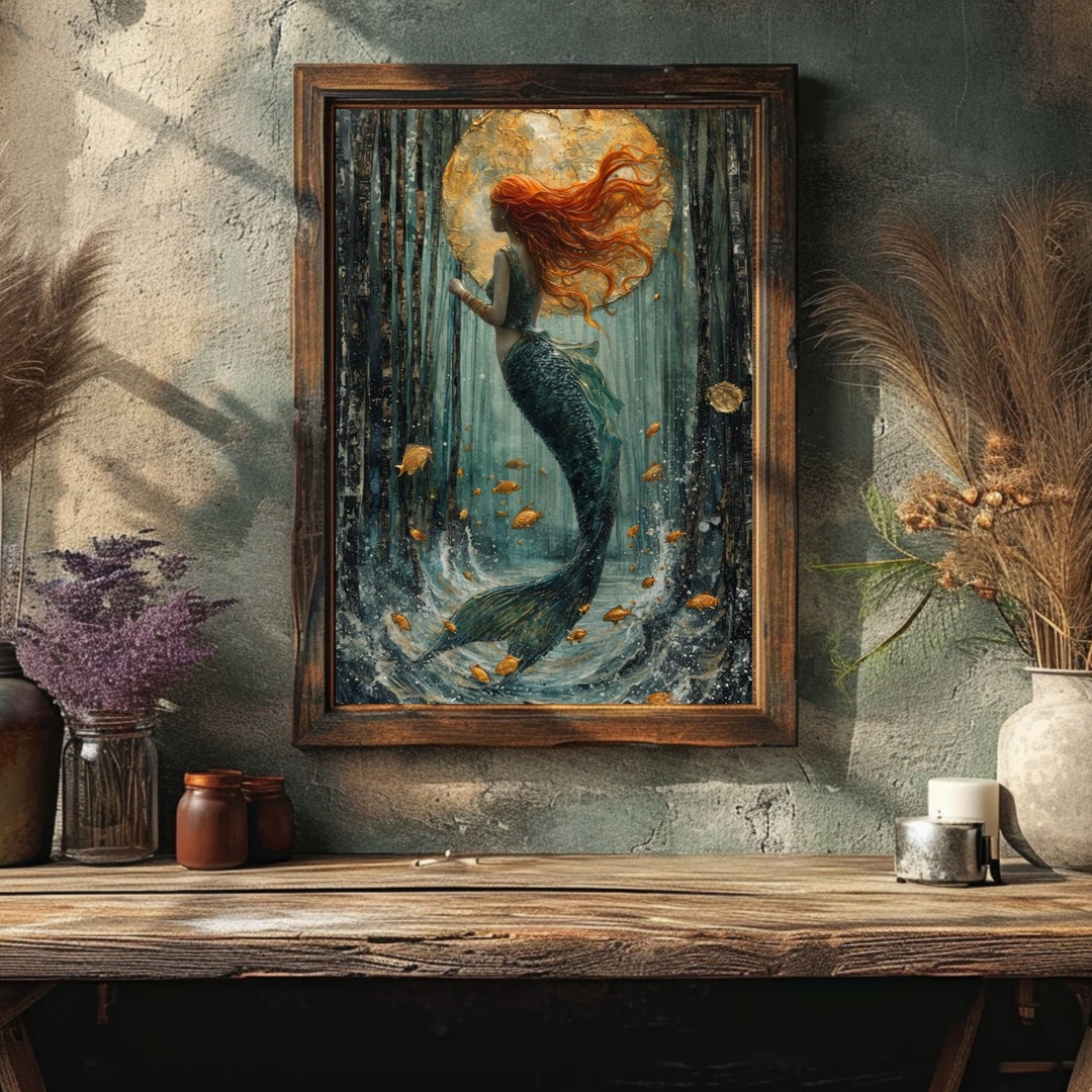 Poster Mermaid Wall Decoration Under Water Art Print Vintage Style ...