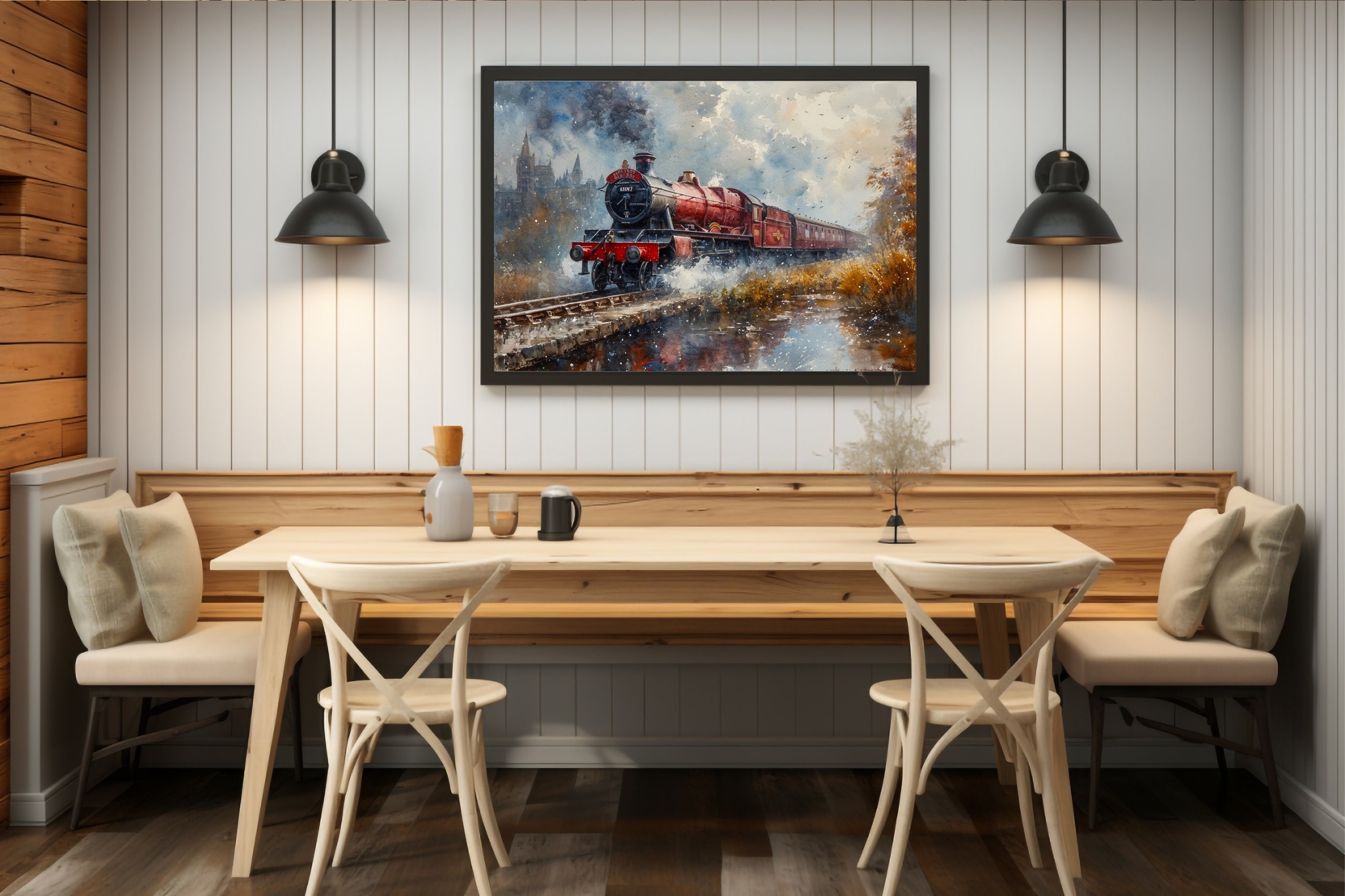 Art Print Magic Train Poster Steam Train Wall Decor Wizard School Dark ...