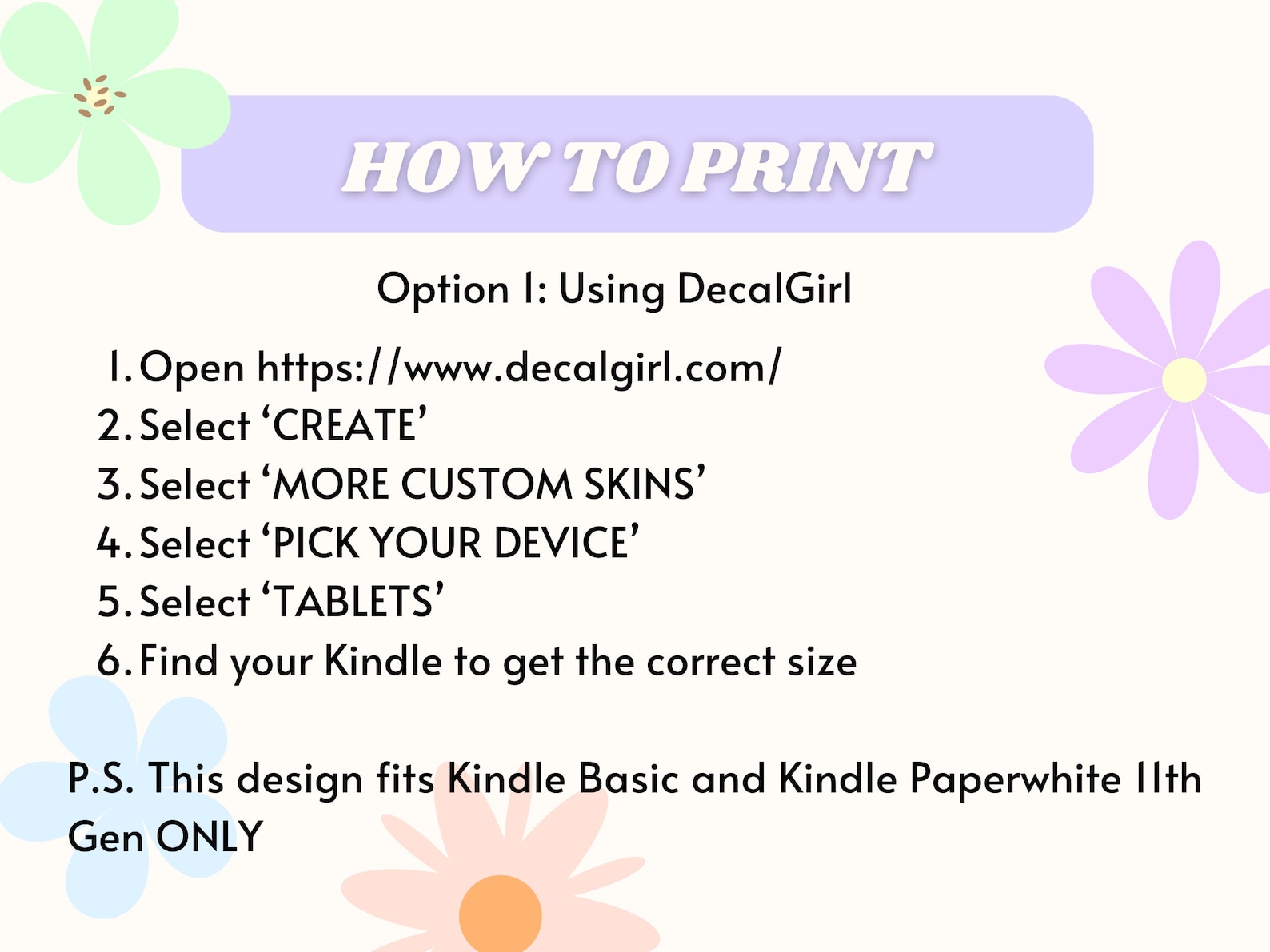 Kindle Skin Decal Case Insert Purple Flowers Floral Design | DIGITAL ...