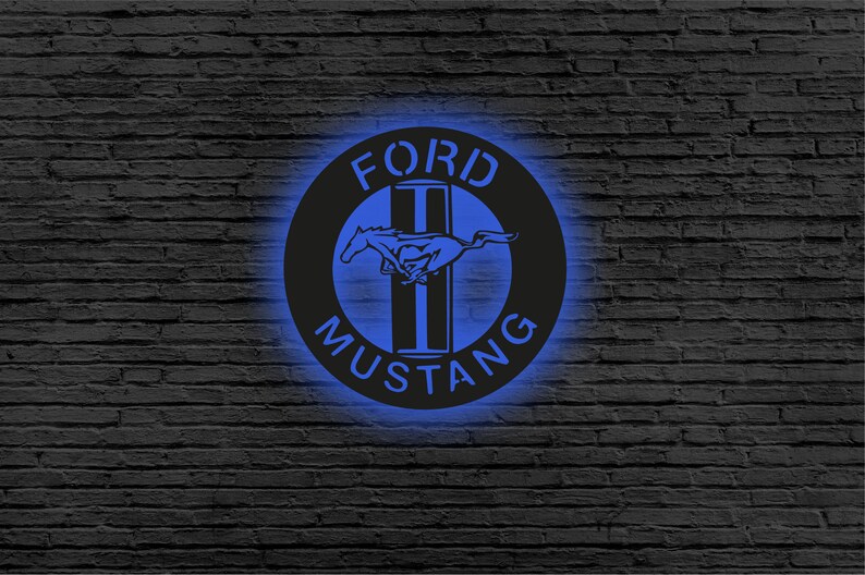 FORD MUSTANG Logo Led Sign Lighted Emblem Wall Decor Led Light Frame ...