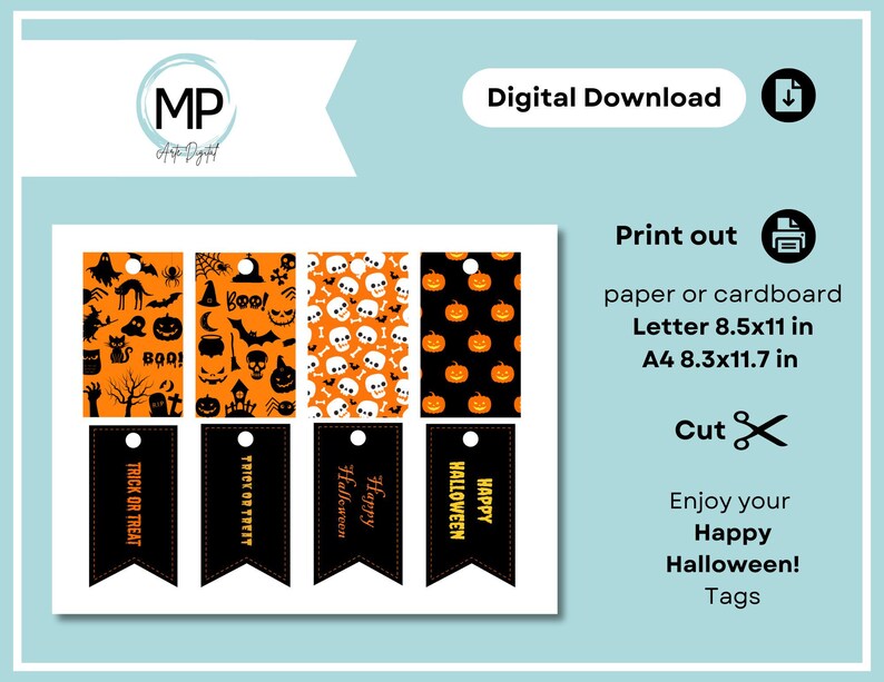 Halloween Tags, Printable Halloween Tags, Pumpkin Halloween Tags, Trick ...