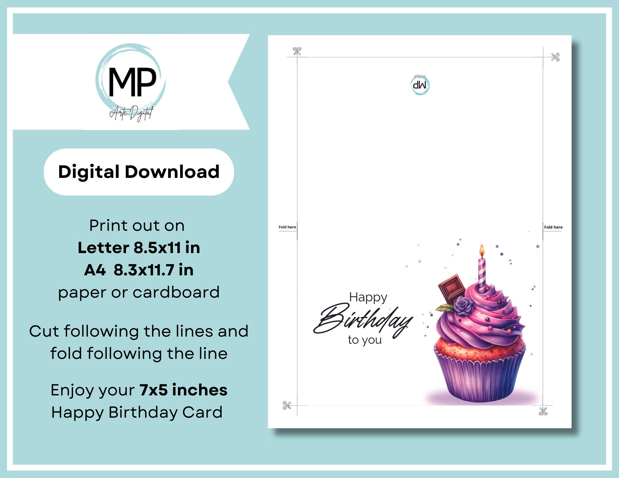 Happy Birthday Card Beautiful Cupcake Birthday Card Instant Digital ...