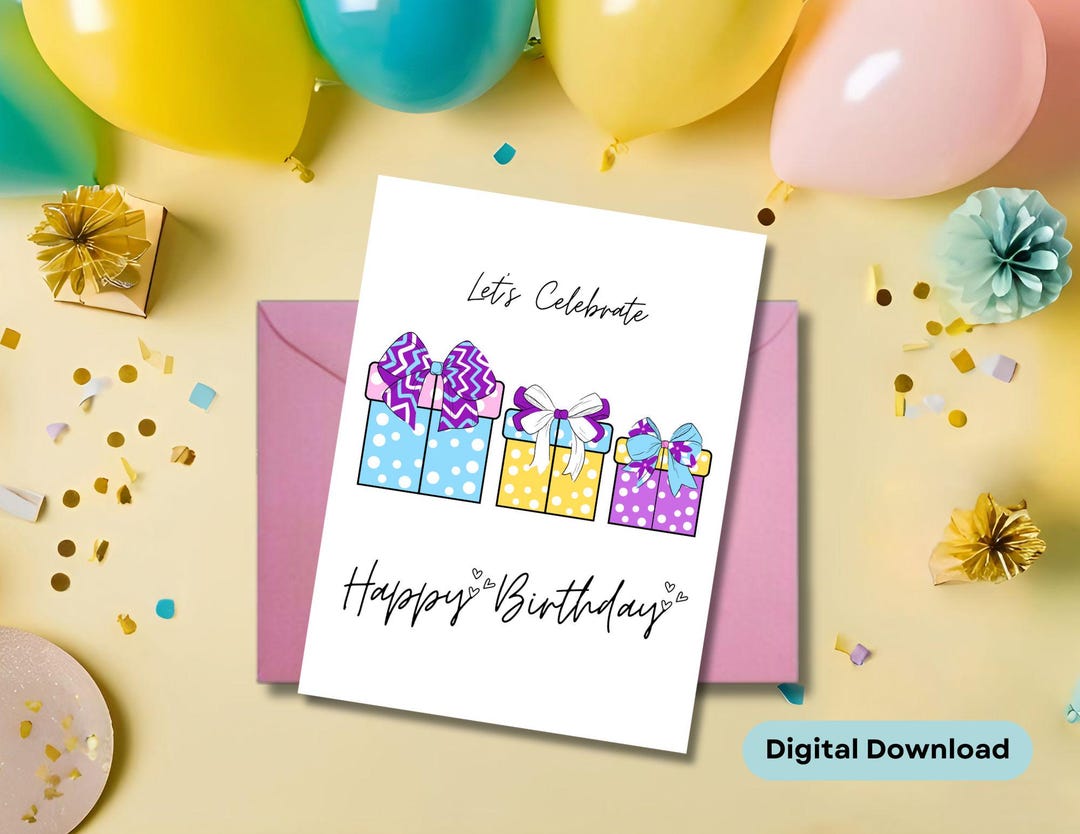 Gift Happy Birthday Card, Birthday Wishes Card, Printable Birthday Card ...