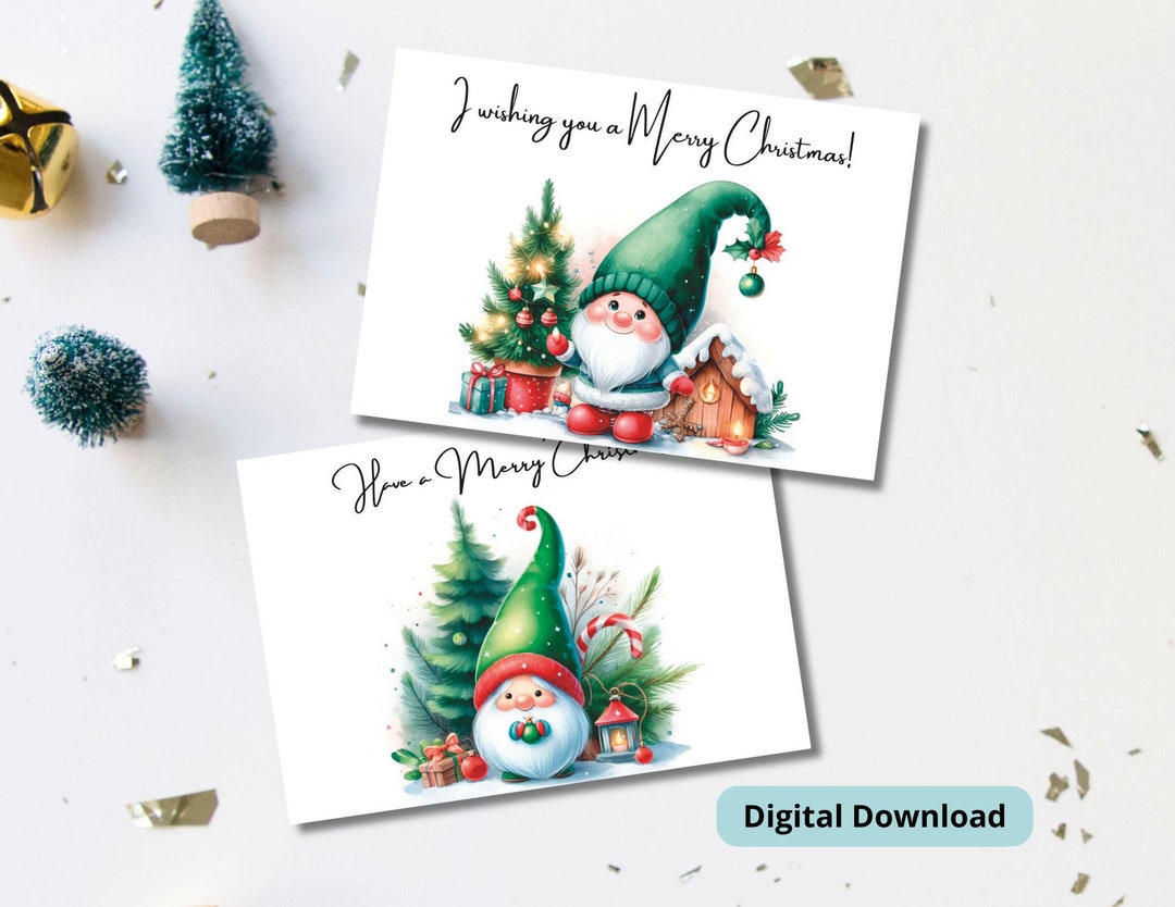 Pack 2 Merry Christmas Cards, Printable Christmas Cards, Merry ...
