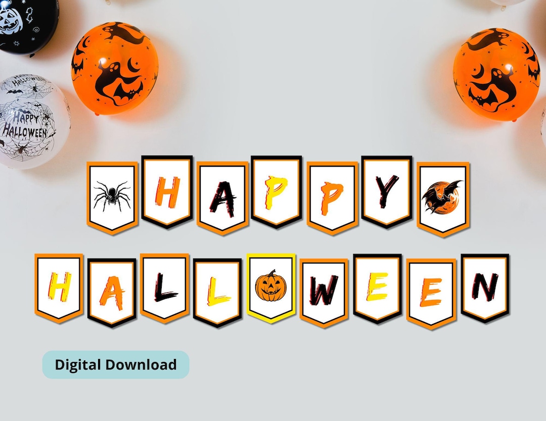 Happy Halloween Garland, Printable Halloween Garland, Pumpkin Halloween ...