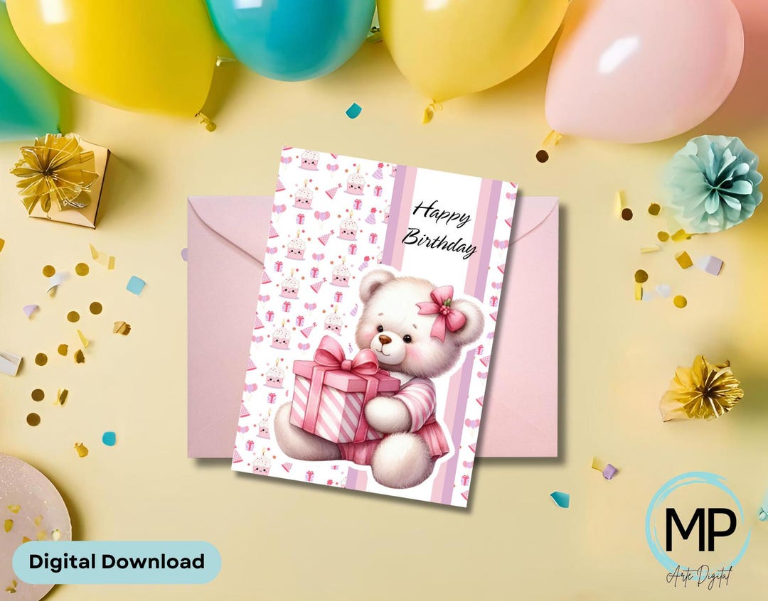 Happy Birthday Card, Teddy Birthday Card, Printable Birthday Card ...