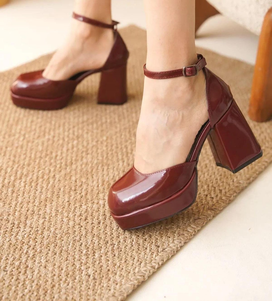 Block Heeled Mary Jane, Stylish Chunky Heeled Mary Jane, Round Toe Mary Jane With a Buckle ...