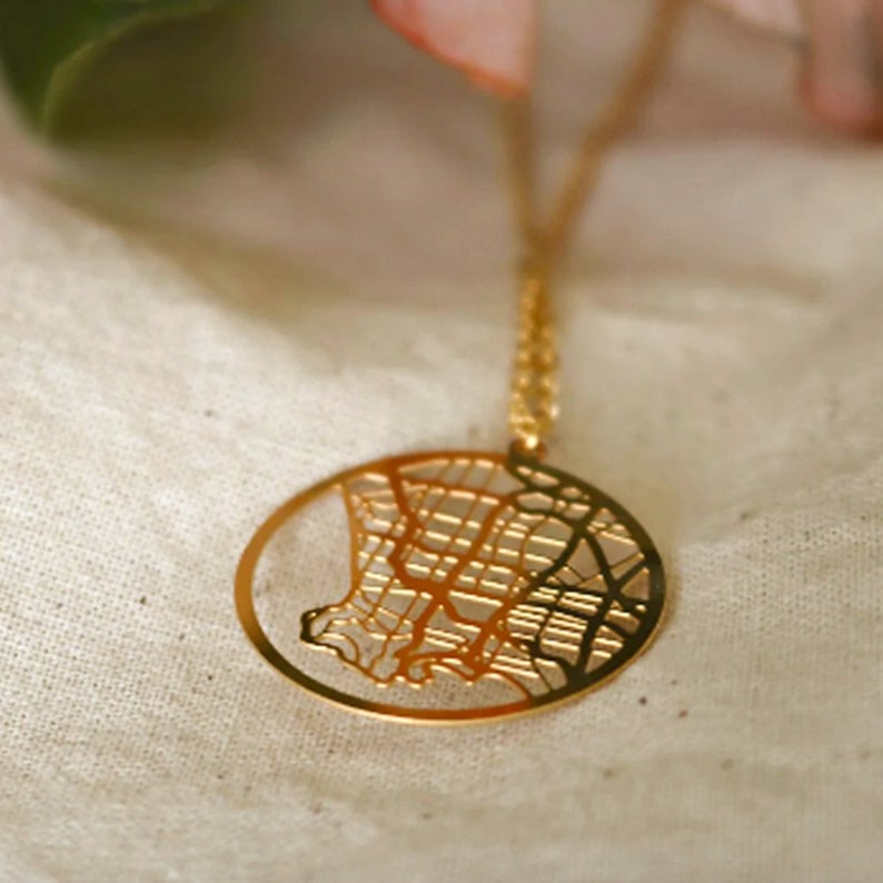 Custom Map Necklace, Circle Pendant With Heart Coordinate, Symbol of ...