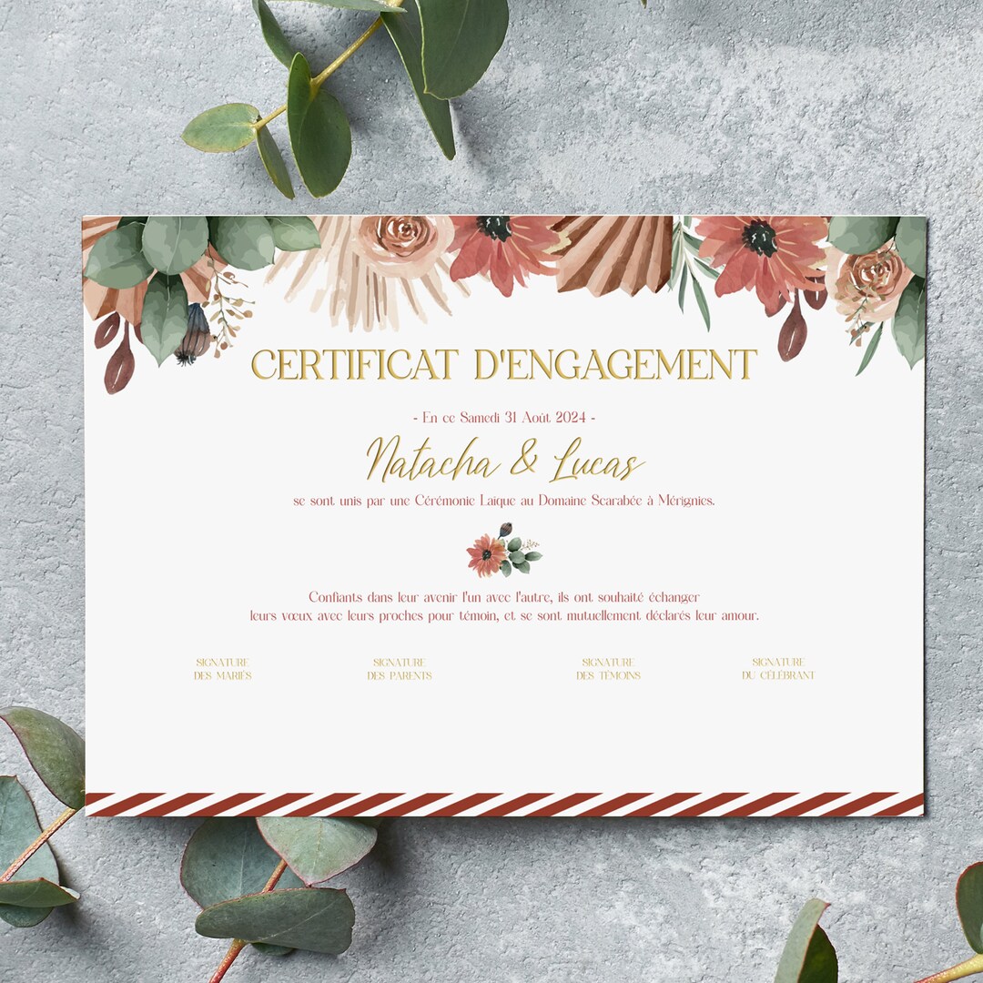 Certificate of Union for Secular Ceremony Wedding Souvenir Marriage ...