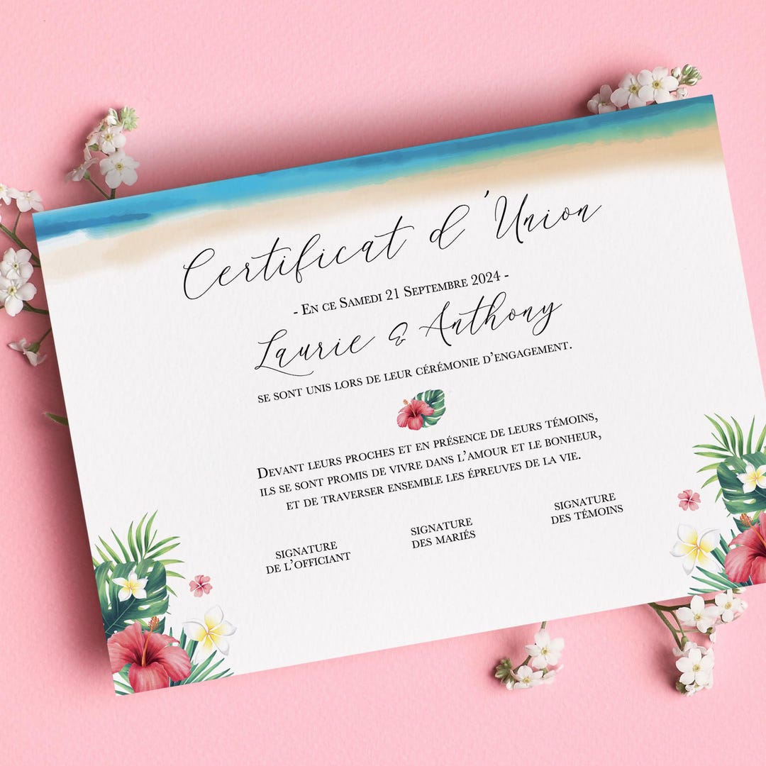 Certificate of Union for Secular Ceremony Wedding Souvenir Marriage ...