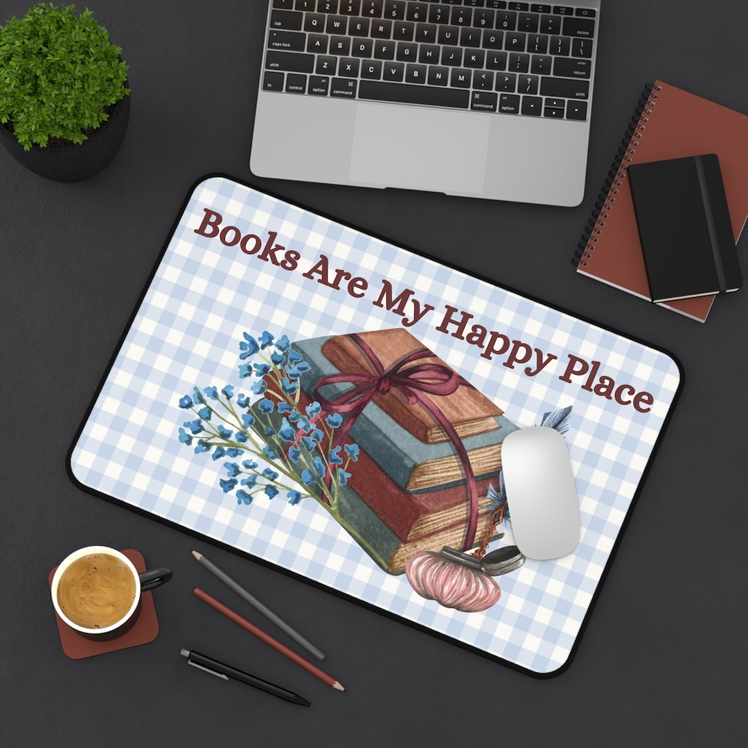 Desk Mat Blue Desk Pad Bookish Desk Mat Bookworm Desk Mat - Etsy