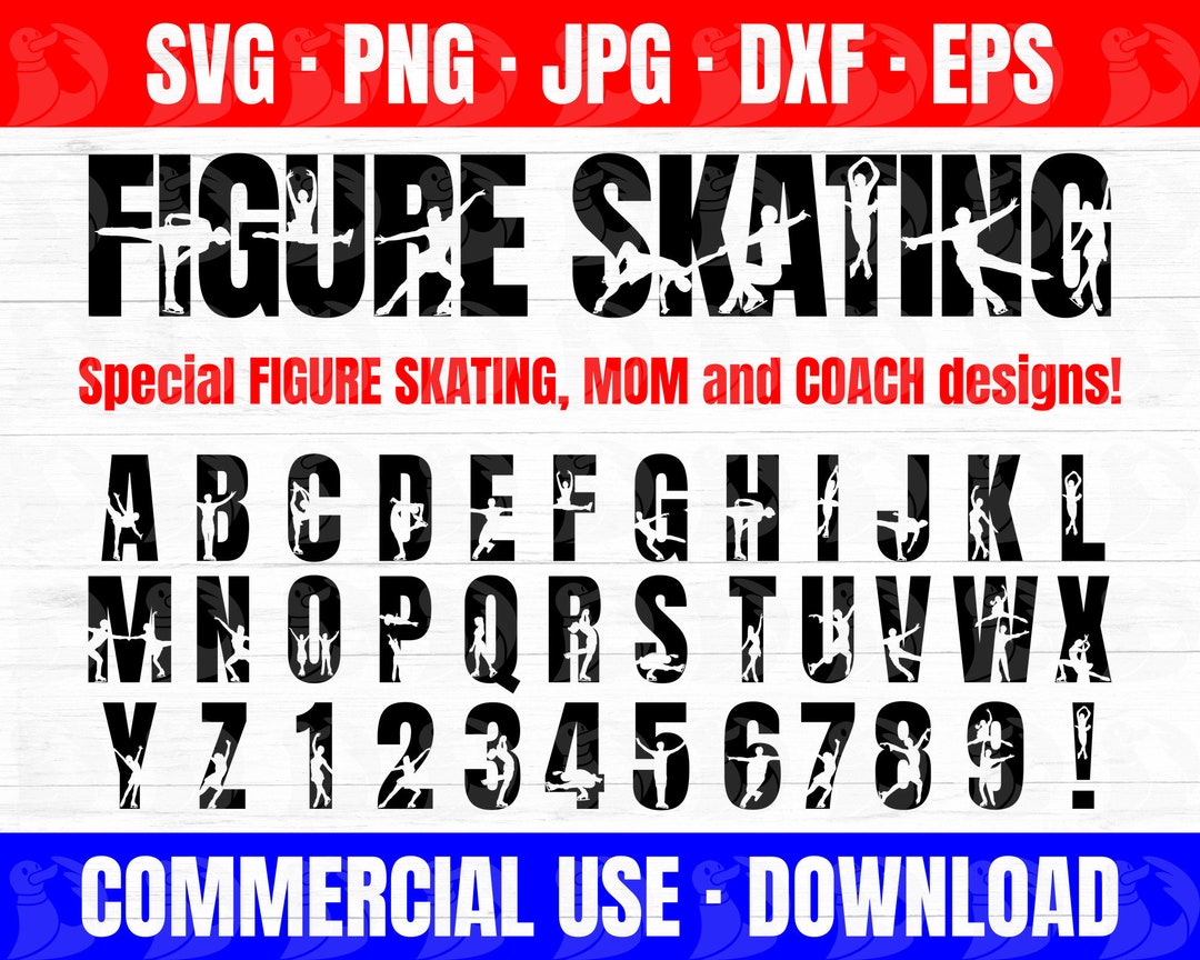 Figure Skating Alphabet SVG Designs, for Shirts, Wall Art, Bags, Mugs ...
