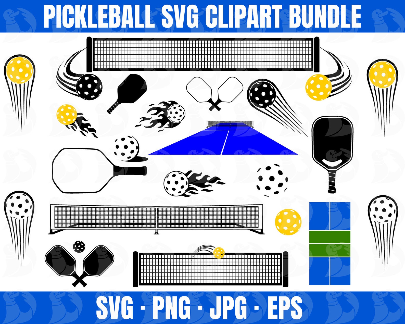 Pickleball Clipart SVG Bundle, Pickleball Paddles, Pickleball Balls ...