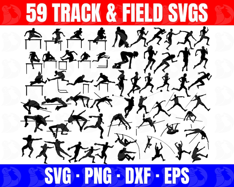 Track and Field SVG Bundle, Hurdles, Sprinting/running, Hammer Throw ...