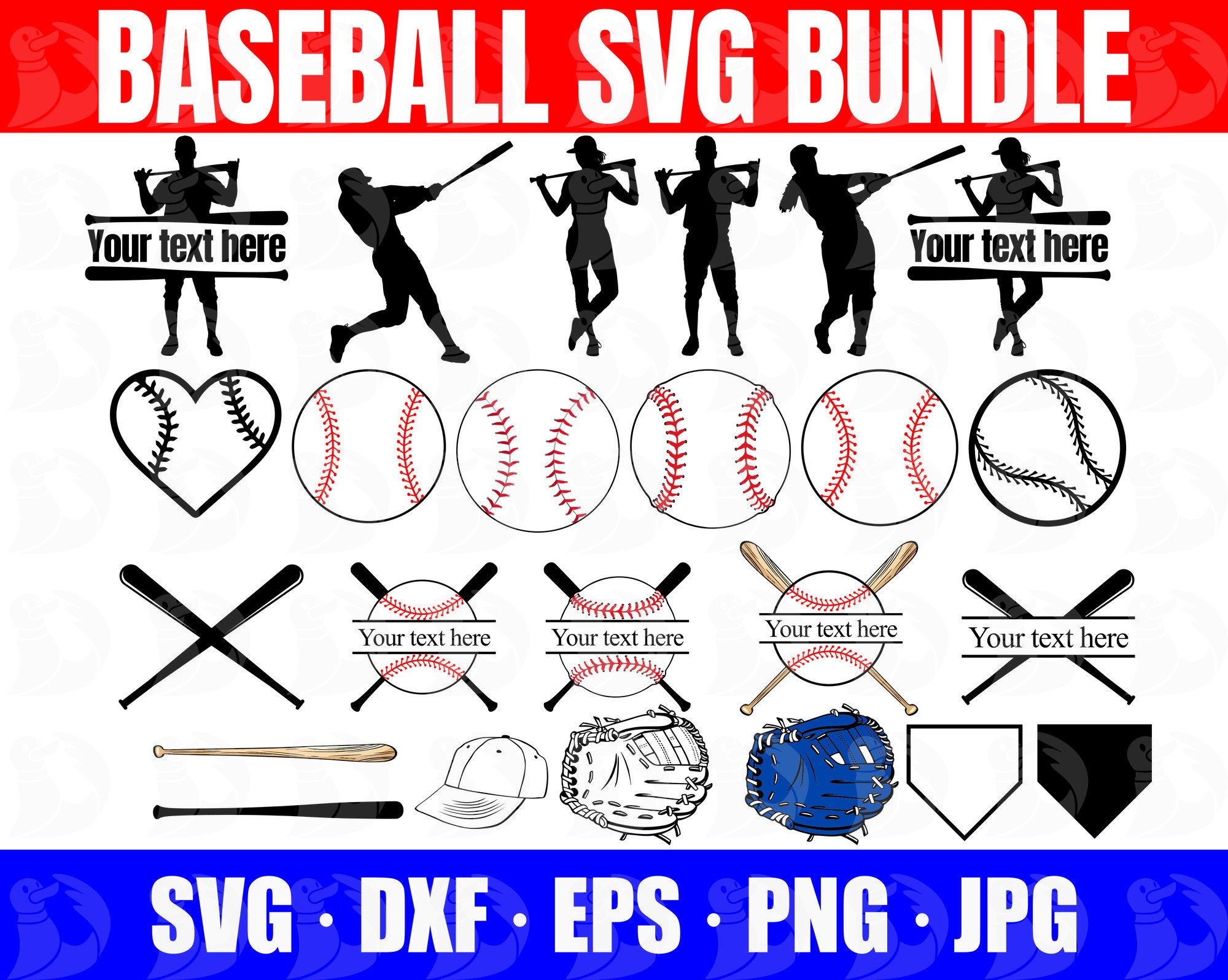 Baseball Clipart SVG Bundle, Baseballs, Baseball Glove, Baseball Bat ...