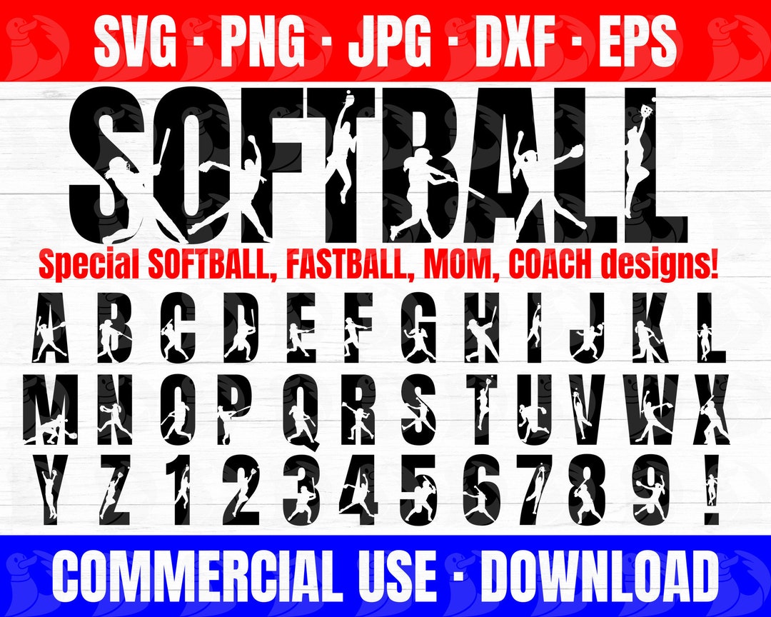 Softball Alphabet SVG Designs, Women's Softball, Girls Fastball ...
