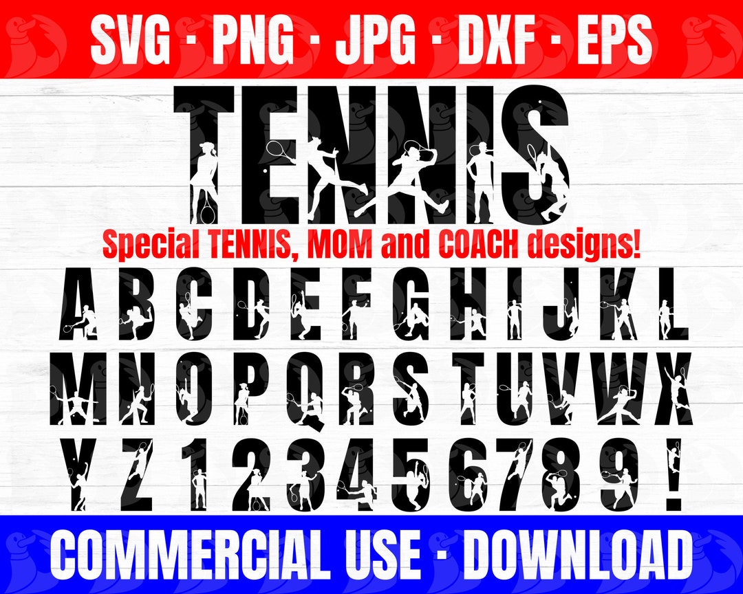 Tennis Alphabet SVG Designs, Great for Shirts, Wall Art, Bags, Mugs ...