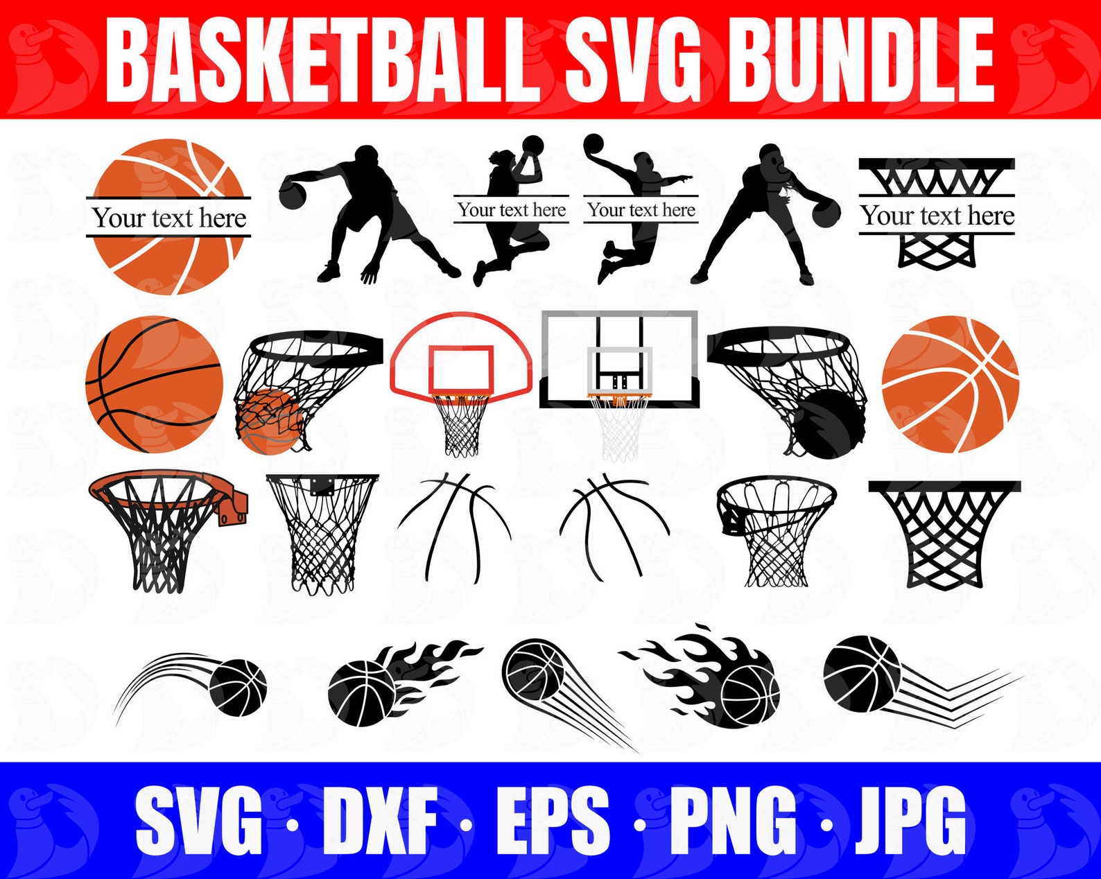 Basketball Clipart SVG Bundle, Basketballs, Basketball Net, Basketball ...