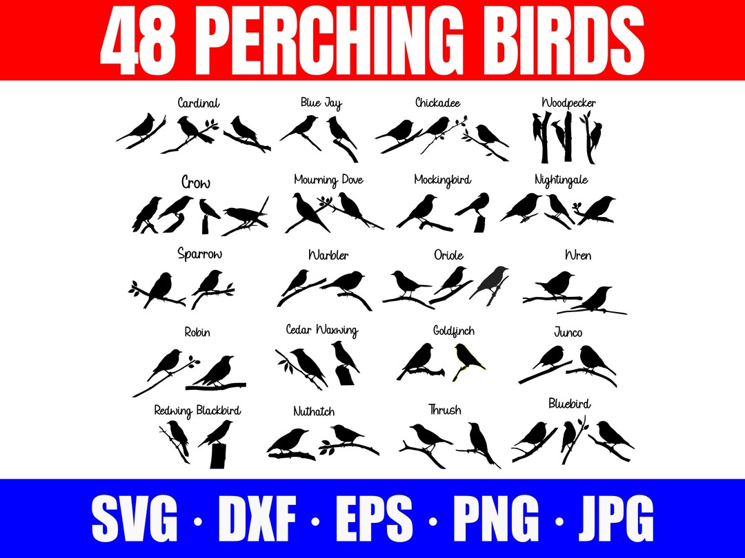 Perching Birds Silhouette Svgs, Bird Svg Clipart. Includes Chickadees ...