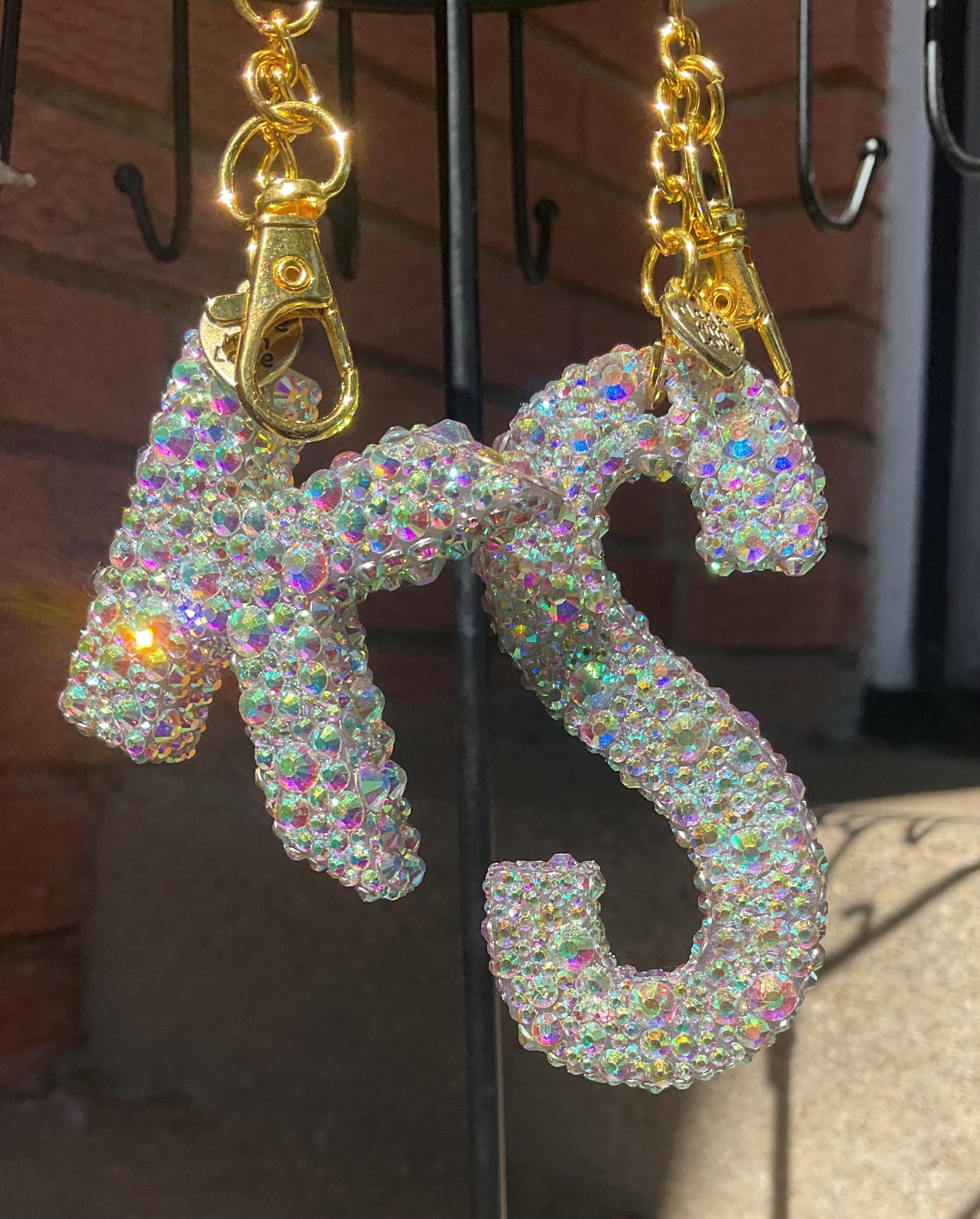 Bedazzled AB Rhinestone Initial Keychains - Etsy