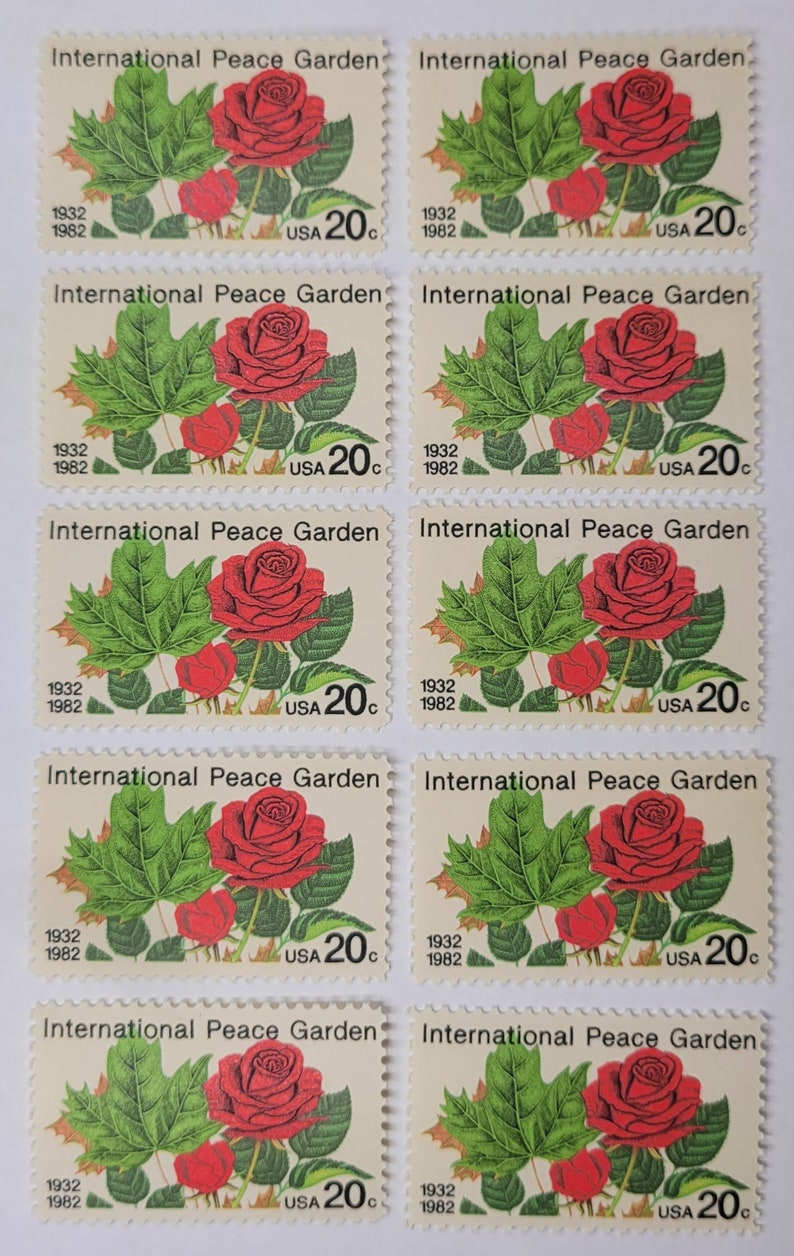 10 Vintage Unused International Peace Garden Mail Stamps USA/20 Cents ...