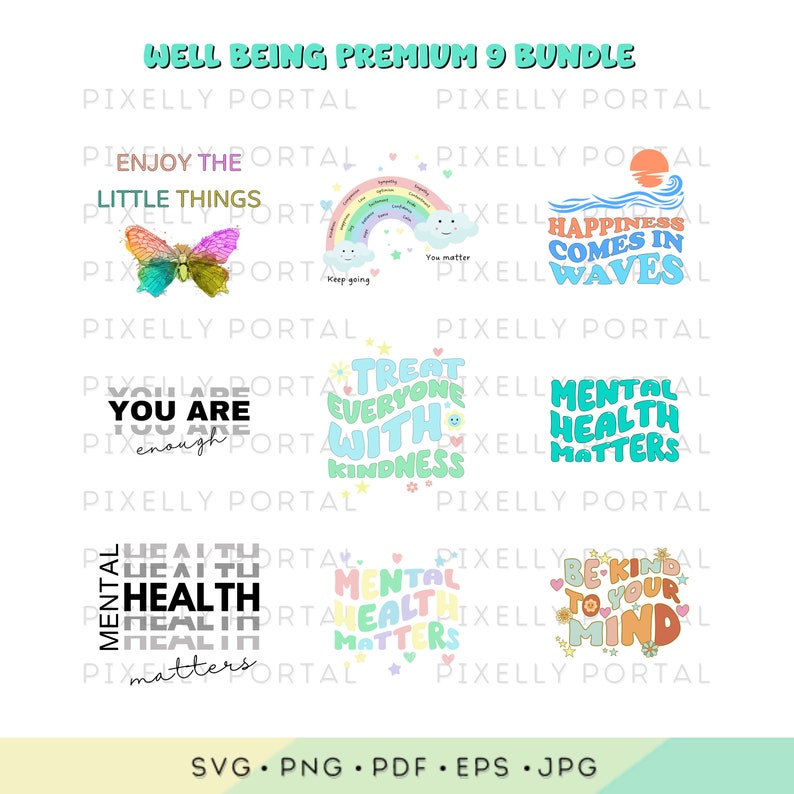 Mental Health SVG Clipart Bundle: Positive Affirmations (digital ...