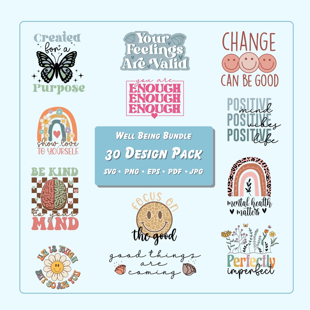 Mental Health Svg Bundle, Well Being Bundle, Well Being Svg, Self Care Svg, Self Care Bundle ...