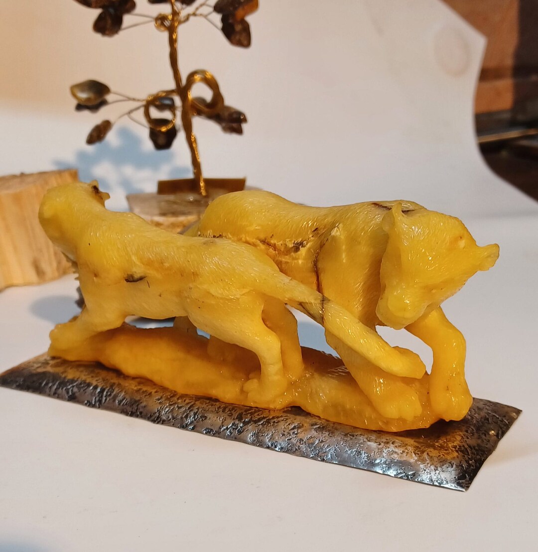 Lions Amber Sculpture, Two Lions Made From Baltic Amber, Baltic Amber ...