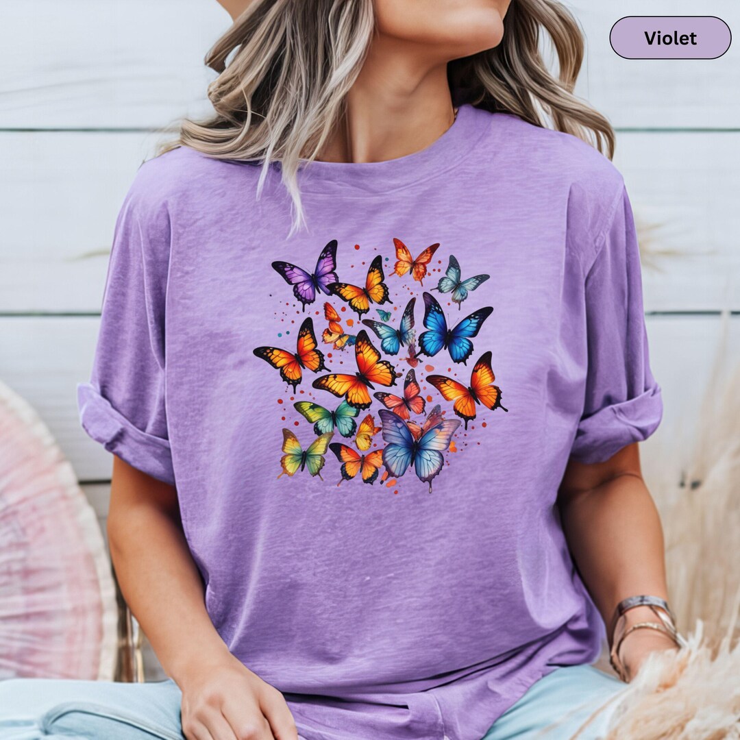 Colorful Butterfly Shirt Butterfly Graphic Shirt Botanical Tee ...