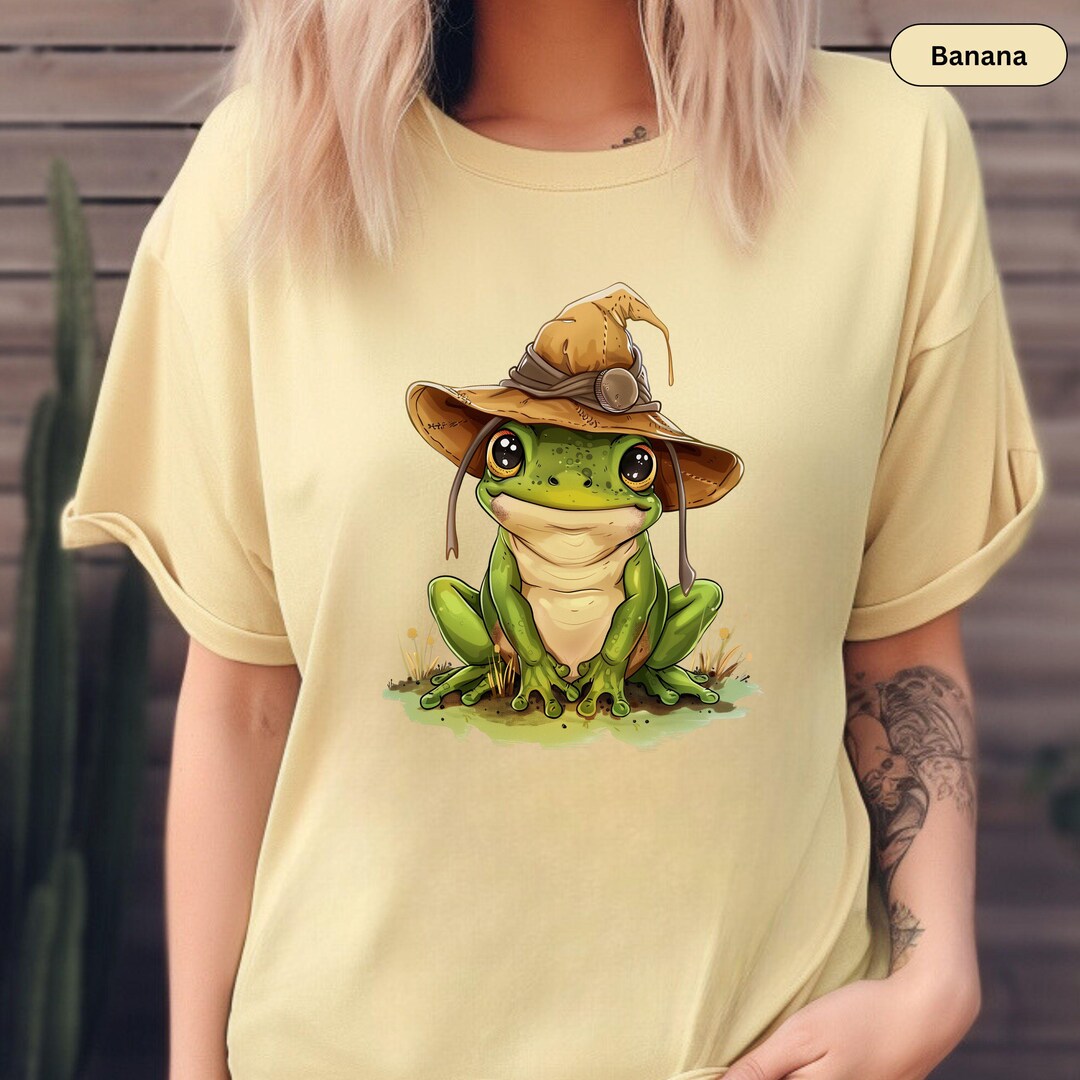 Cute Frog Shirt With Hat Cottagecore Frog T-shirt Whimsical Toad Tee ...