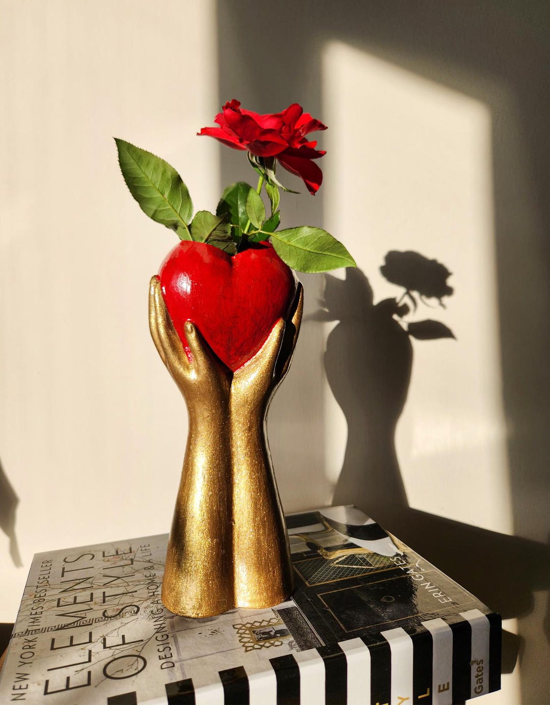 Heart in Hand Vase: Red & Gold Statue, Handmade Succulent Pot - Etsy