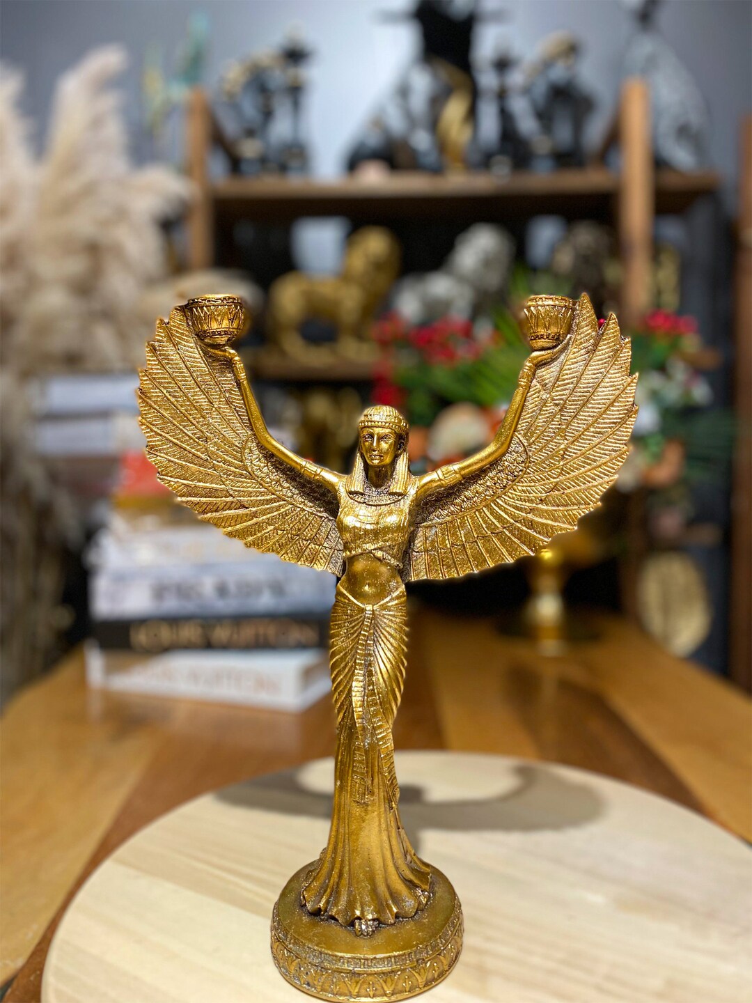 Handmade Egyptian Goddess Isis Statue, Gold Candle Holder, Mythology ...