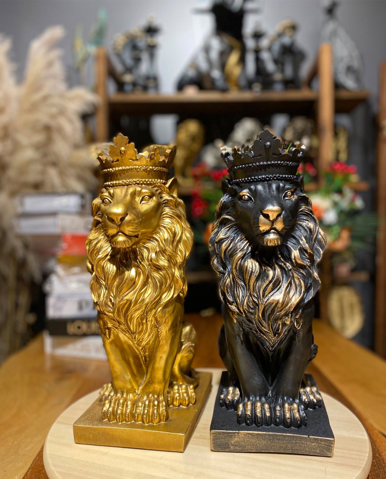 Personalized Crowned Lion Statue, Gold King Sculpture, Lion Lover Gift ...