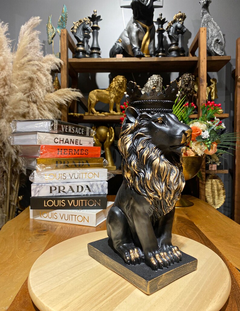 Personalized Crowned Lion Statue With Name, Gold King Lion Sculpture on ...