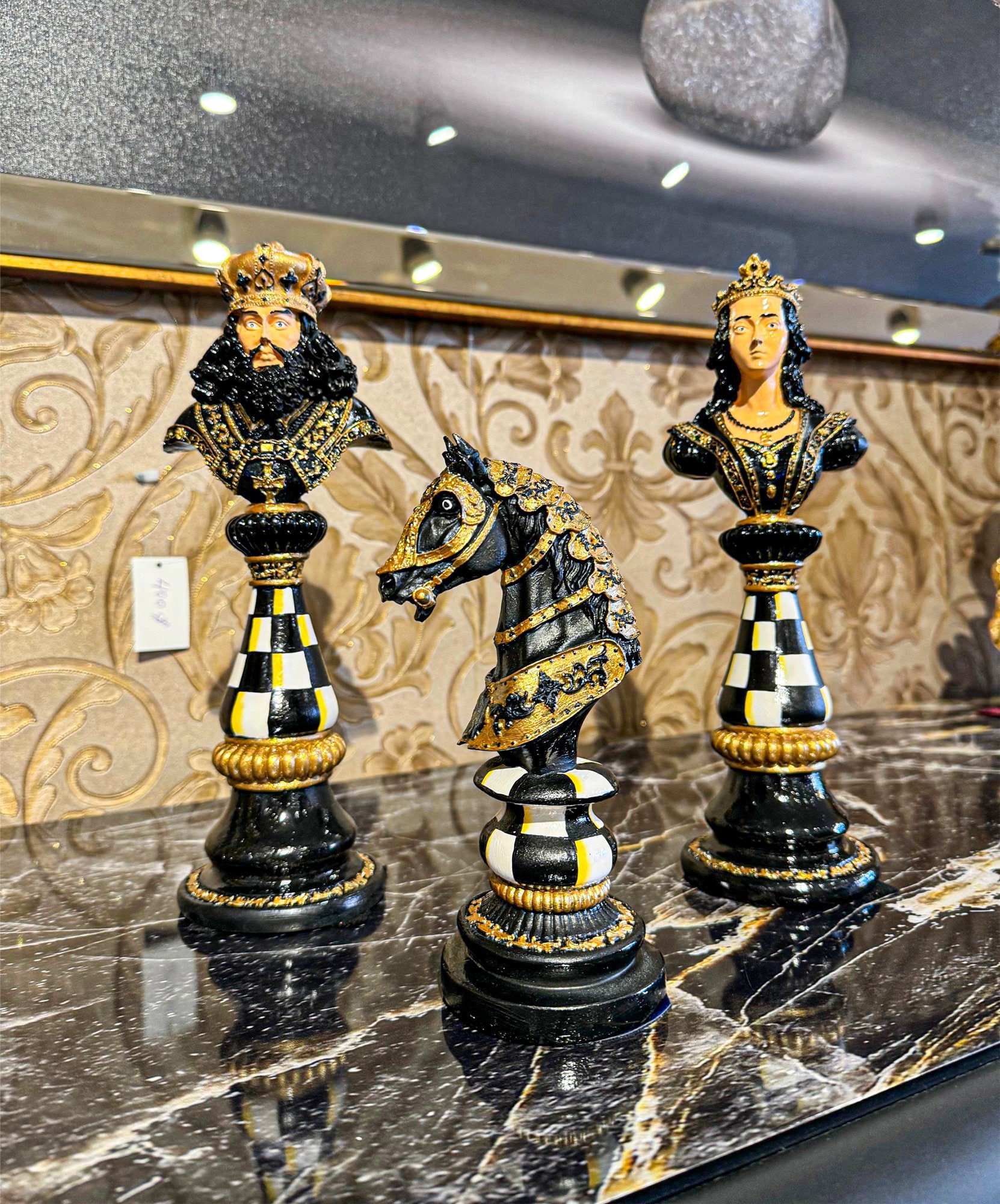 Decorative Antique Chess Set of 3 Statue,king Queen Knight Figurine ...