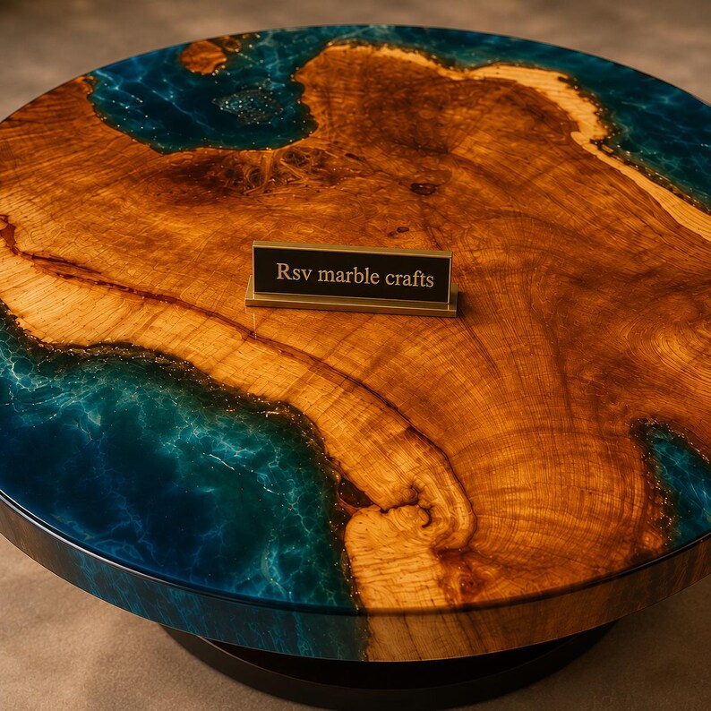 Buy Coastal Epoxy Resin Table Top | Modern Wood Accent Table | Ocean ...