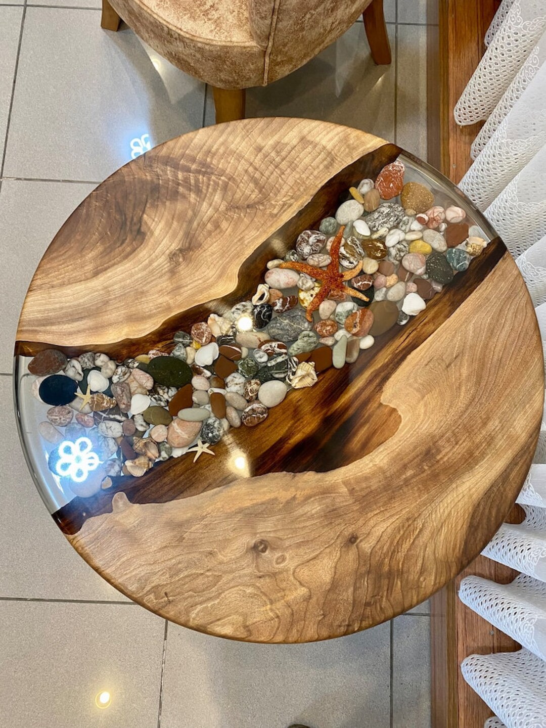 Pebble Decor Table,walnut Table,epoxy Coffee Table,epoxy Table, Unique ...