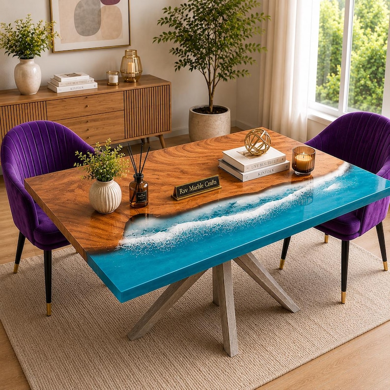 Buy Handcrafted Epoxy Resin Table Top With Natural Wood | Coastal Ocean ...
