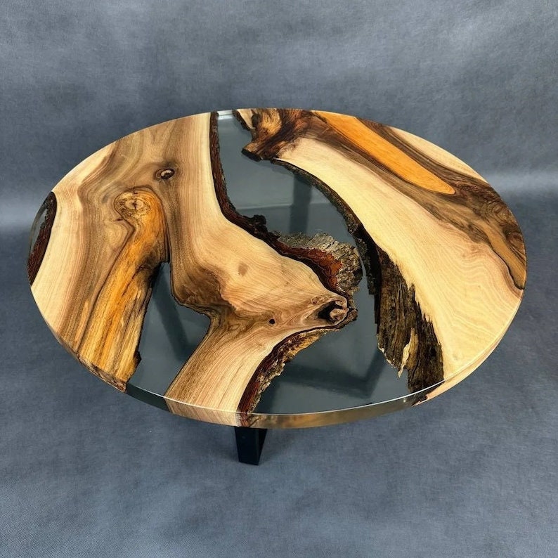 Walnut and Epoxy Round Coffee Table 60 Cm 23.5 Live Edge - Etsy