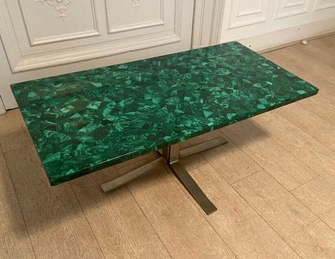 Rectangle Malachite Table Natural Stone Furniture, Boho Home Decor, Unique Green Gemstone Table ...