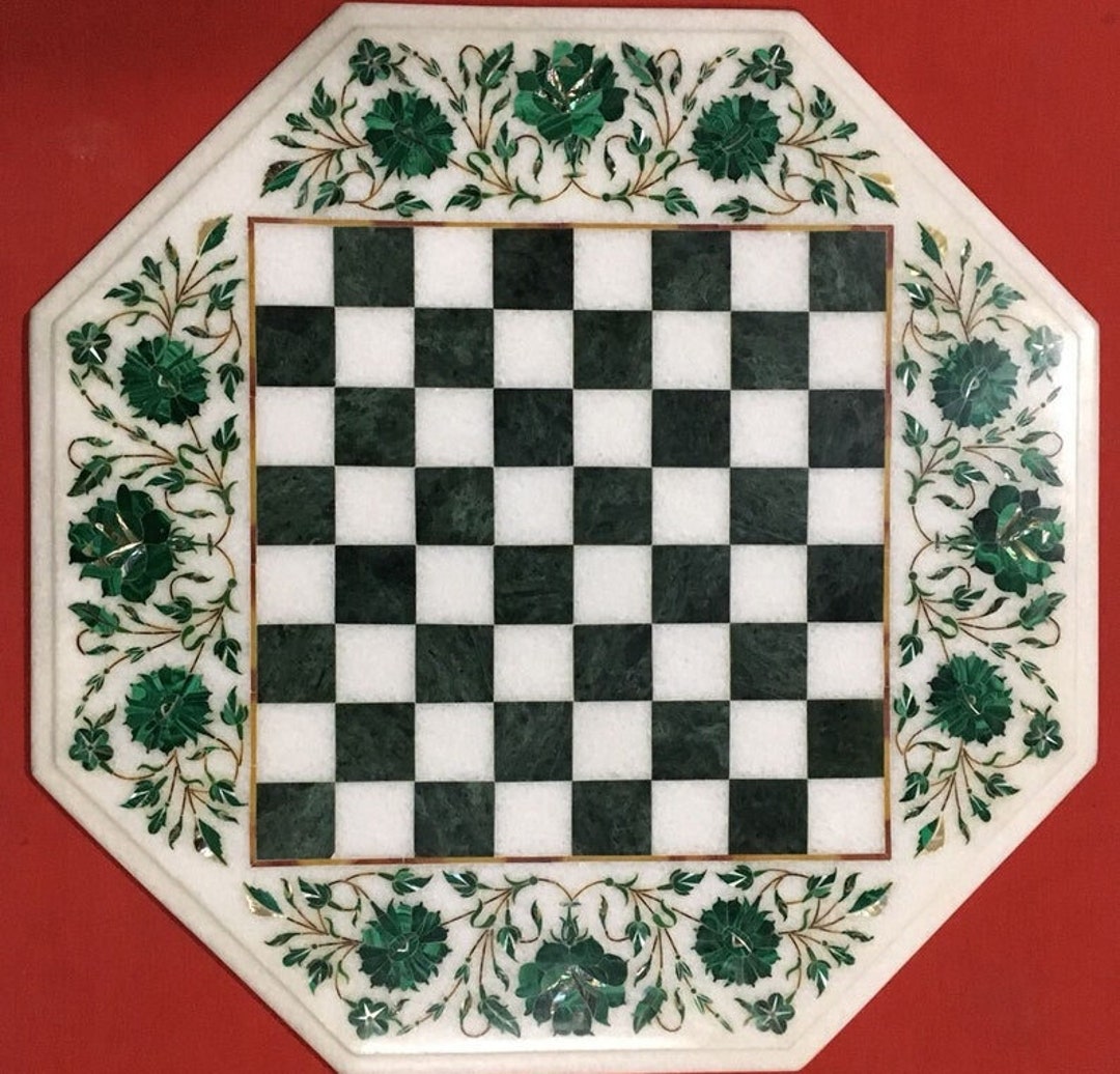 Marble Handmade Semi Precious Stones Inlay Chess Board / Marble Chess ...