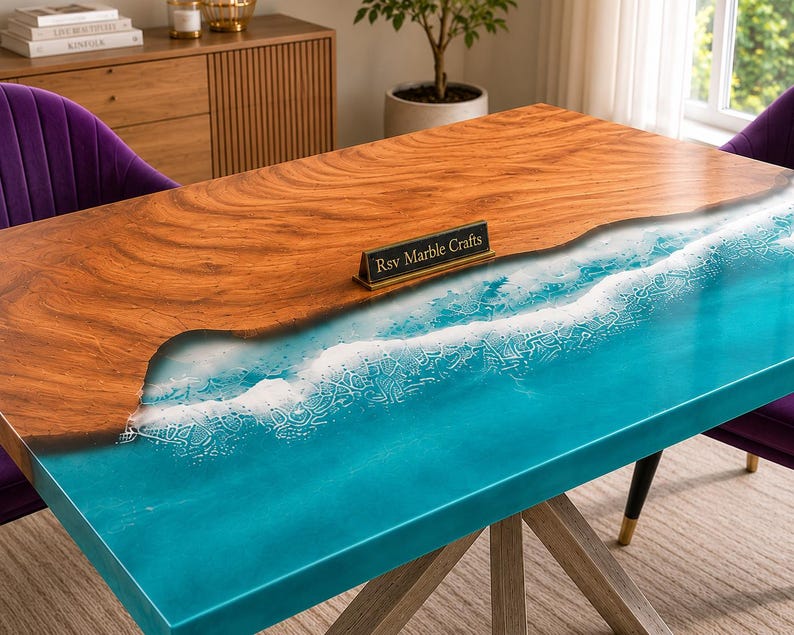 Buy Handcrafted Epoxy Resin Table Top With Natural Wood | Coastal Ocean ...