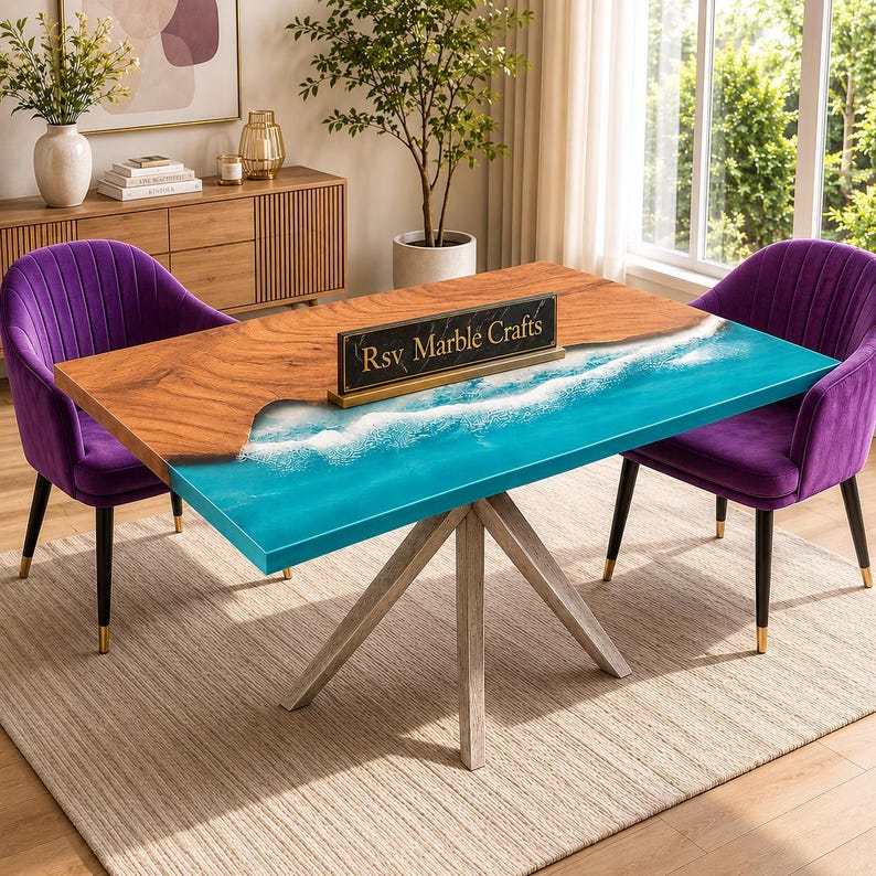 Buy Handcrafted Epoxy Resin Table Top With Natural Wood | Coastal Ocean ...