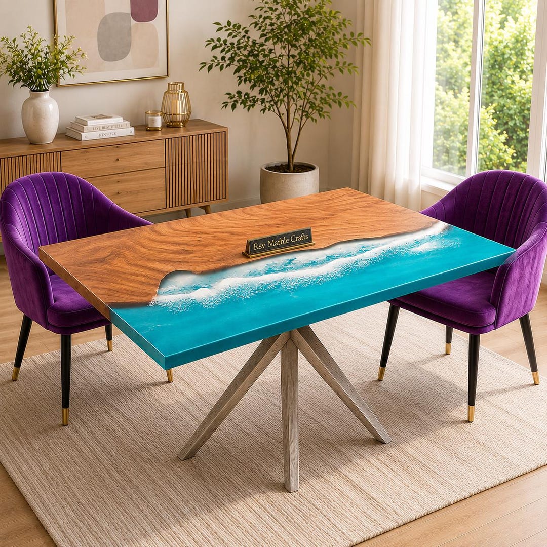 Buy Handcrafted Epoxy Resin Table Top With Natural Wood | Coastal Ocean ...