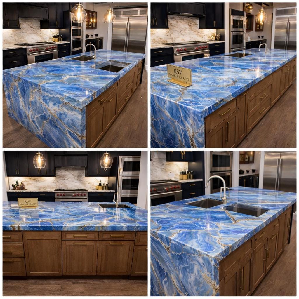 Custom Rare Blue Onyx Kitchen Island Countertop | Luxury Blue Onyx ...